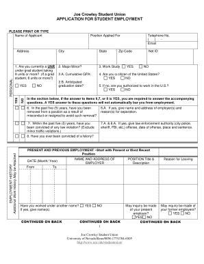Fillable Online unr Joe Crowley Student Union APPLICATION FOR STUDENT ...