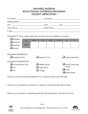 Fillable Online unm Docent Application Form - University of New Mexico ...