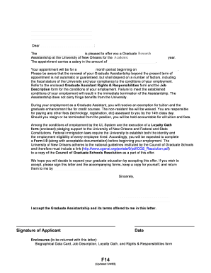 Fillable Online uno Signature of Applicant Date - University of New ...