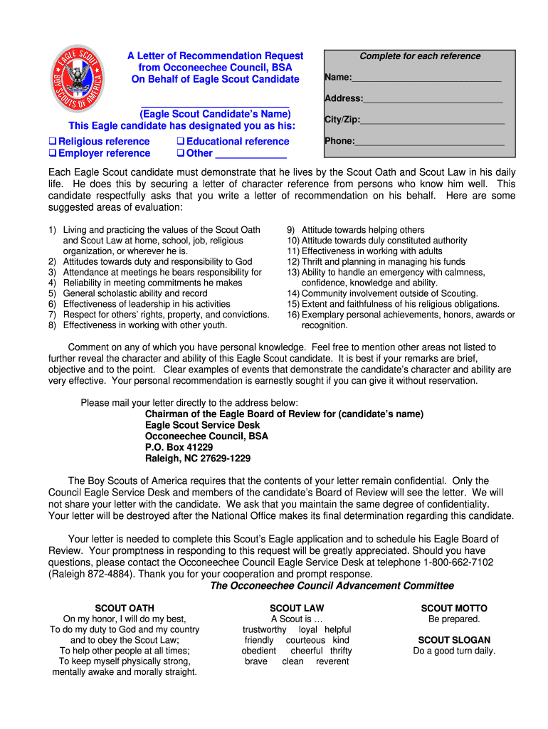 Eagle Scout Letter Of Recommendation Re Fill And Sign Printable