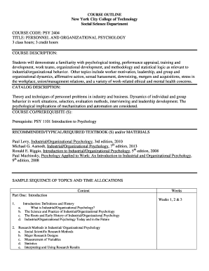 Fillable Online citytech cuny COURSE OUTLINE New York City College of ...