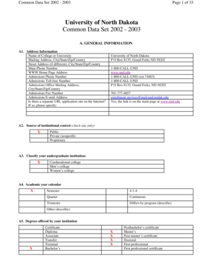 Fillable Online und University of North Dakota Common Data Set 2002 ...
