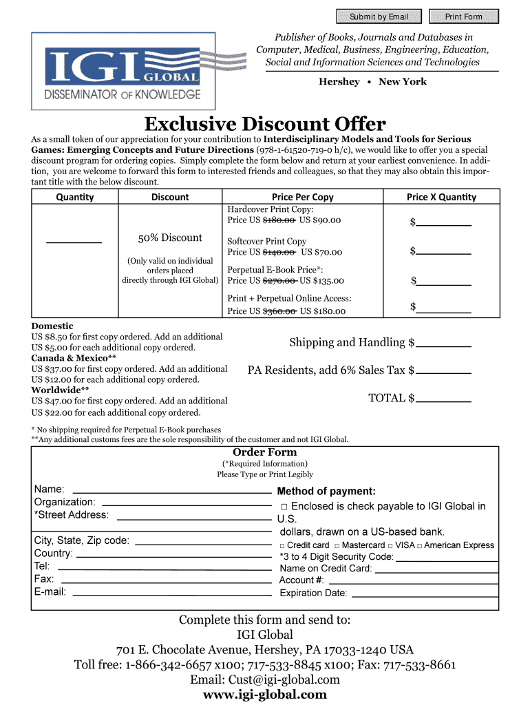 Fillable Online Order Form for Discount on Interdisciplinary Models and Tools for Serious Games ...