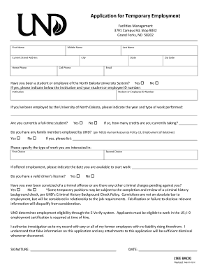 Fillable Online und Application for Temporary Employment - University ...