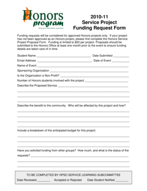 Fillable Online und 2010-11 Service Project Funding Request Form Fax ...