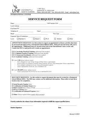 Fillable Online unf SERVICE REQUEST FORM - unf Fax Email Print - pdfFiller