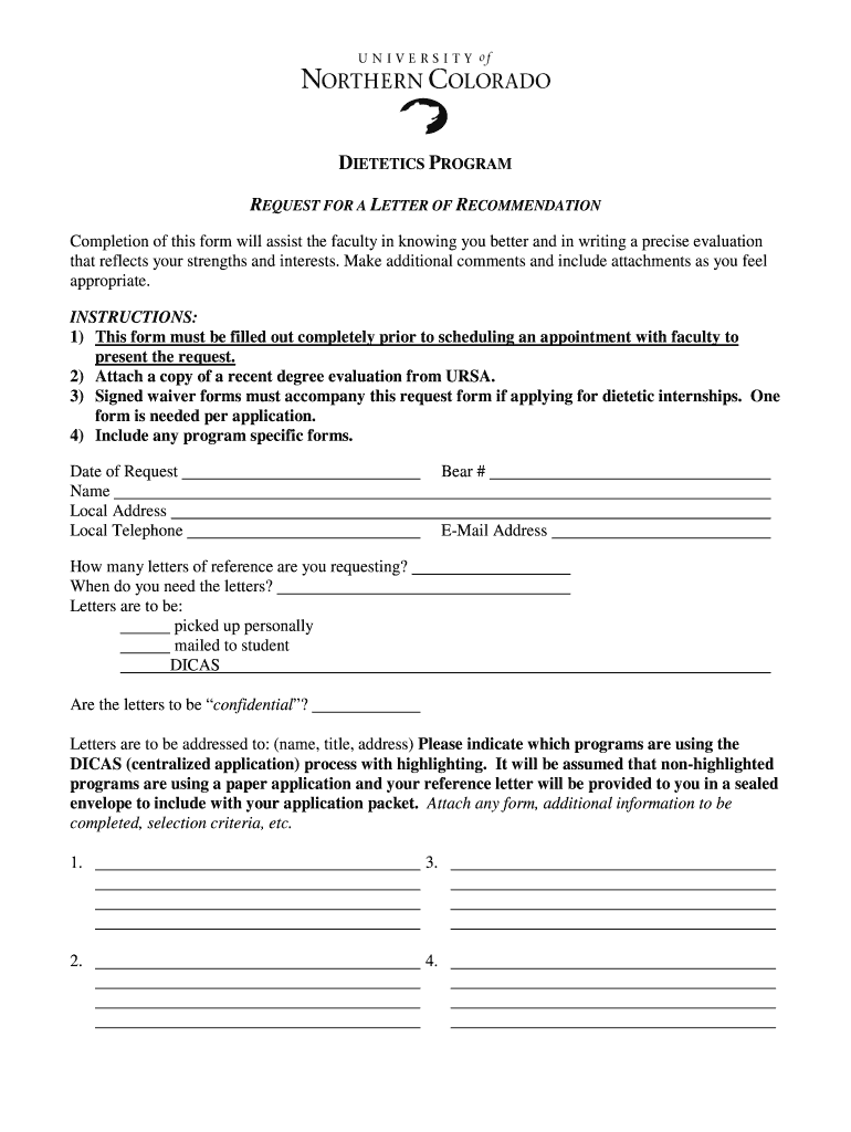 Fillable Online Request for a Letter of Recommendation Fax Email Print ...