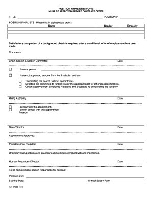 Fillable Online unco POSITION FINALIST(S) FORM TITLE: POSITION ...