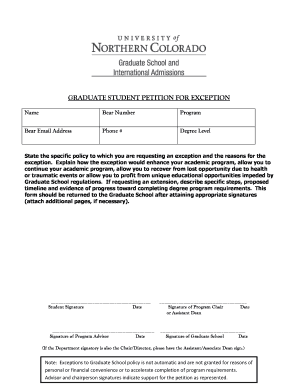 Fillable Online unco Graduate student petition for exception ...