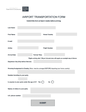 Fillable Online unco Airport trAnsportAtion Form - unco Fax Email Print ...