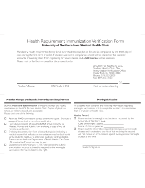 Fillable Online uni Health Requirement Immunization Verification Form ...
