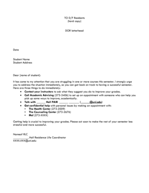 Fillable Online uni DOR Form Letter - Students with D or F - uni Fax ...