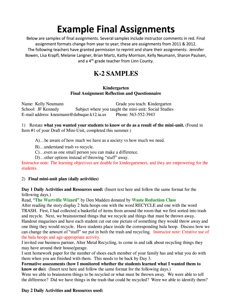 Fillable Online Final Assignments Overview Fax Email Print - pdfFiller