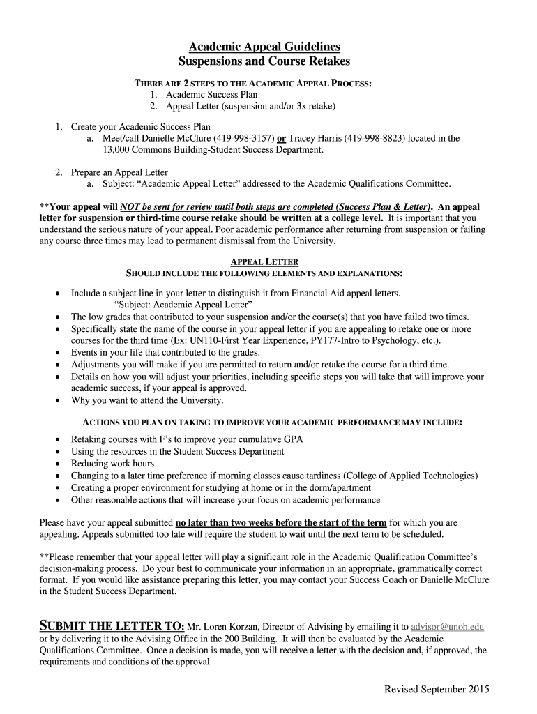 Fillable Online Academic Appeal Process for Suspensions and Course ...