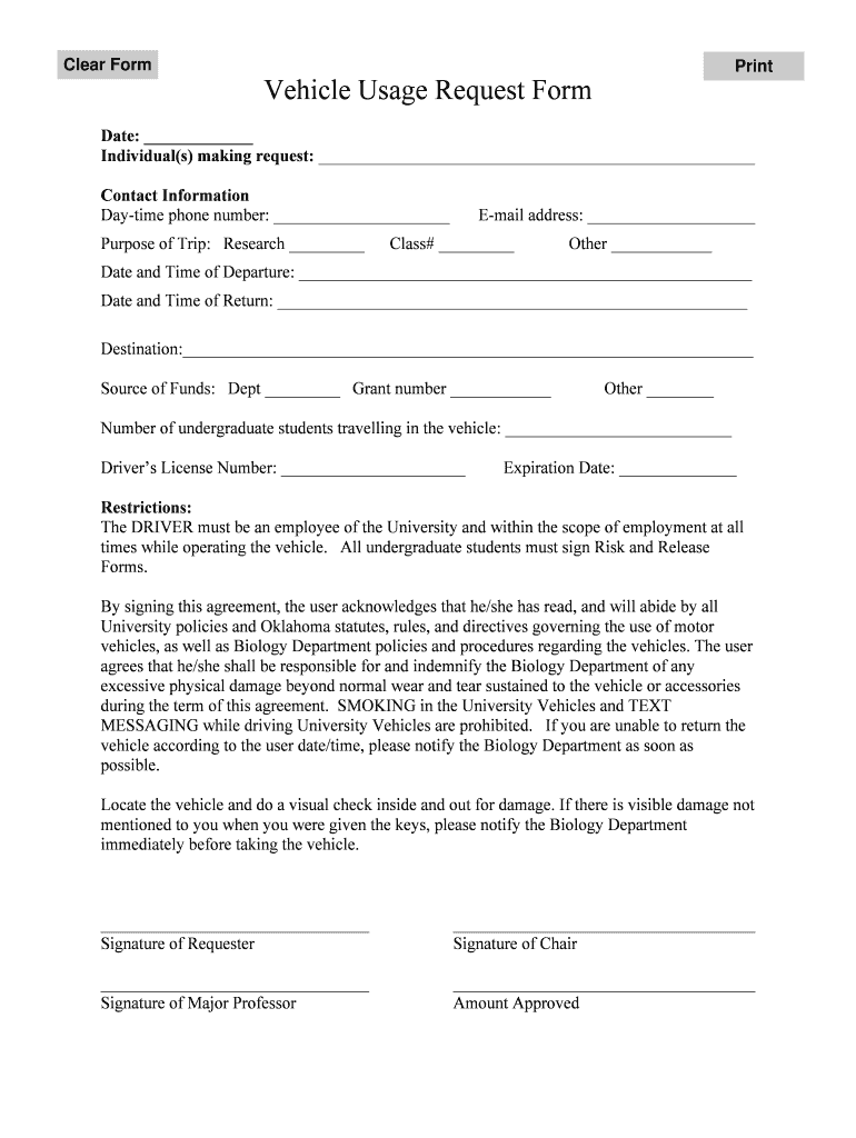Fillable Online Vehicle Usage Request Form Fax Email Print - pdfFiller