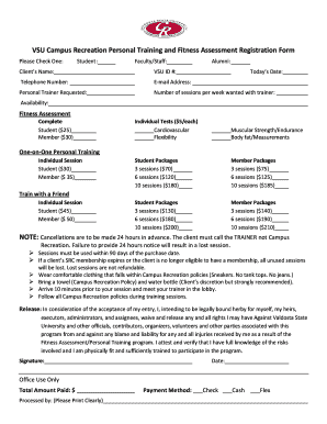 Fillable Online VSU Campus Recreation Personal Training and Fitness ...