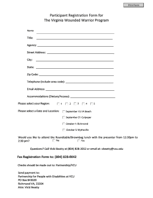 Fillable Online vcu Participant Registration Form for The Virginia ...