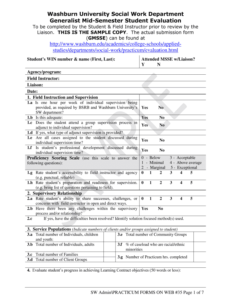 Fillable Online Washburn University Social Work Department Fax Email ...