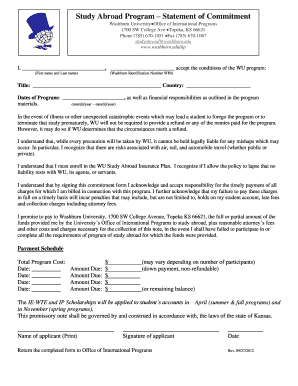 Fillable Online washburn Study Abroad Program Statement of Commitment ...