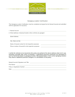 Fillable Online Garaging Certification Fax Email Print - pdfFiller