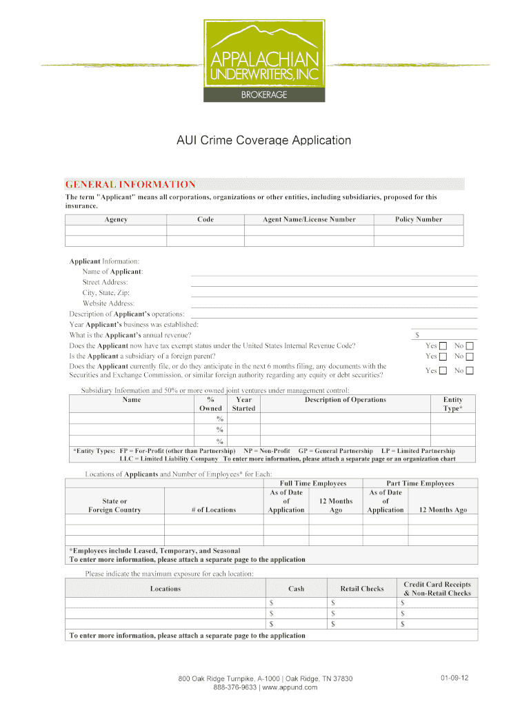 Fillable Online Crime Coverage Application Fax Email Print - pdfFiller