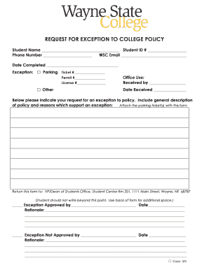 Fillable Online wsc Exception Form.doc - wsc Fax Email Print - pdfFiller