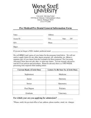 Fillable Online Pre-Medical/Pre-Dental General Information Form ...