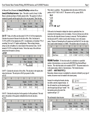 Fillable Online Excel Tutorial: Basic Formula Writing, ROUND function ...
