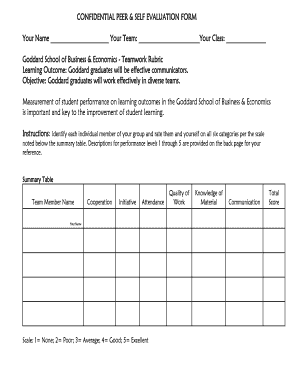 Fillable Online weber CONFIDENTIAL PEER & SELF EVALUATION FORM Your ...