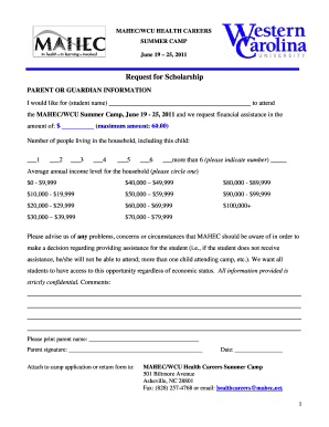 Fillable Online wcu Request for Scholarship - wcu Fax Email Print - pdfFiller