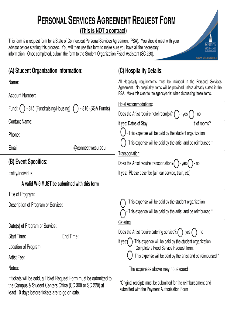 Fillable Online Personal Services Agreement Request Form Fax Email ...