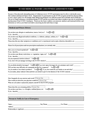 Fillable Online wiu ECOEE MEDICAL INQUIRY AND FITNESS ASSESSMENT FORM ...