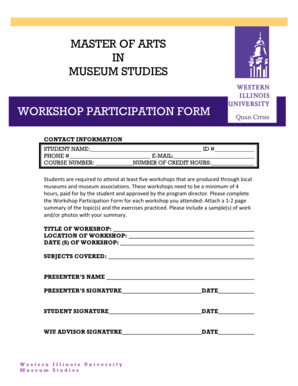 Fillable Online wiu Workshop participation form master of arts in ...