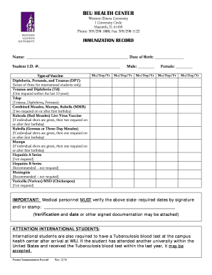 Fillable Online wiu Immunization Record Form - Western Illinois ...