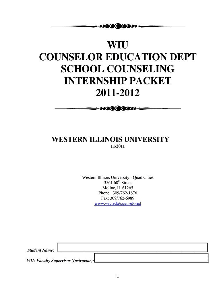 Wiu counselor education dept school counseling internship packet: Fill ...