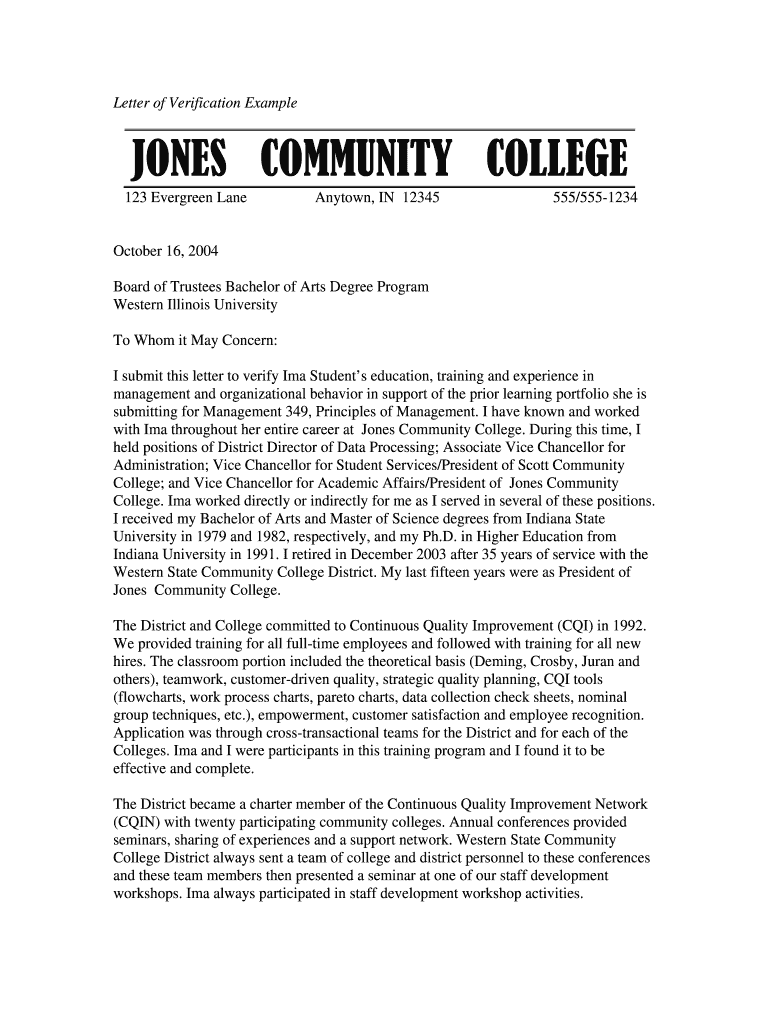 Fillable Online Letter of Verification Example Fax Email Print - pdfFiller