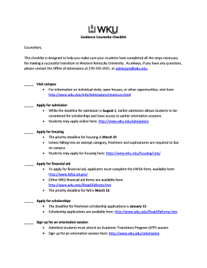 Fillable Online wku Guidance Counselor Checklist Counselors, This ...