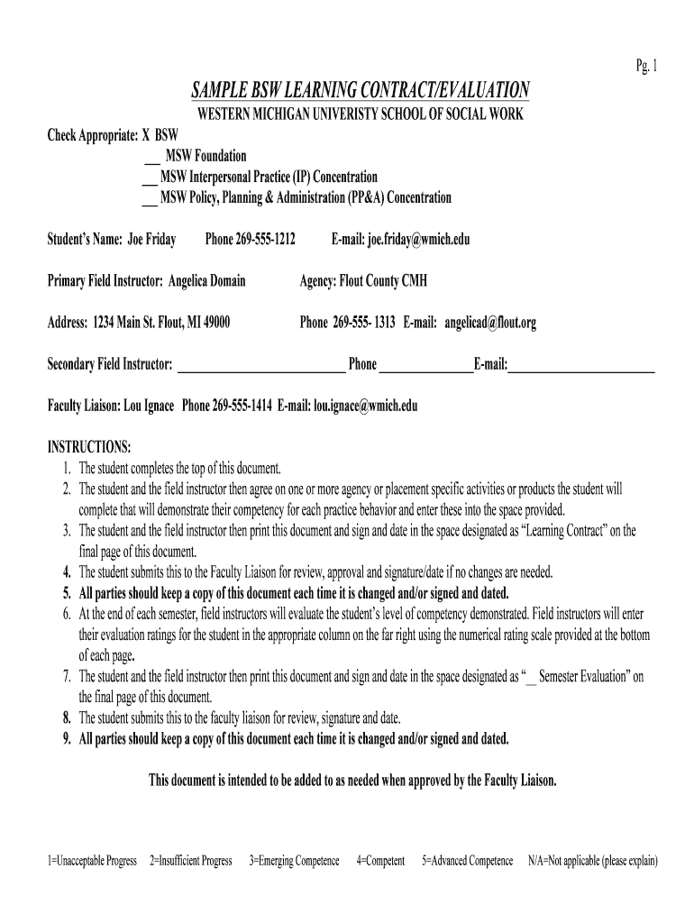 Fillable Online wmich APPENDIX F.3 Sample BSW Learning Contract Evaluation.doc Fax Email Print ...