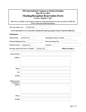 Fillable Online wmich MeetingReception Reservation Form Fax Email Print ...