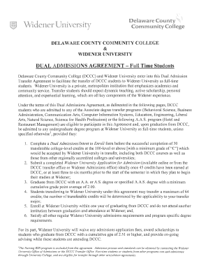 Fillable Online widener DUAL ADMISSIONS AGREEMENT - Full Time Students ...