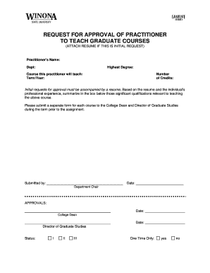 Fillable Online winona Request for approval of practitioner to teach graduate courses Fax Email ...