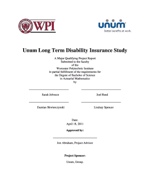 Fillable Online wpi Unum Long Term Disability Insurance Study ...