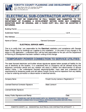 Fillable Online ELECTRICAL SUB-CONTRACTOR AFFIDAVIT THIS FORM MUST BE ...