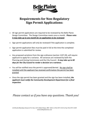 Fillable Online SIGN PERMIT APPLICATION - The City of Belle Plaine Fax ...