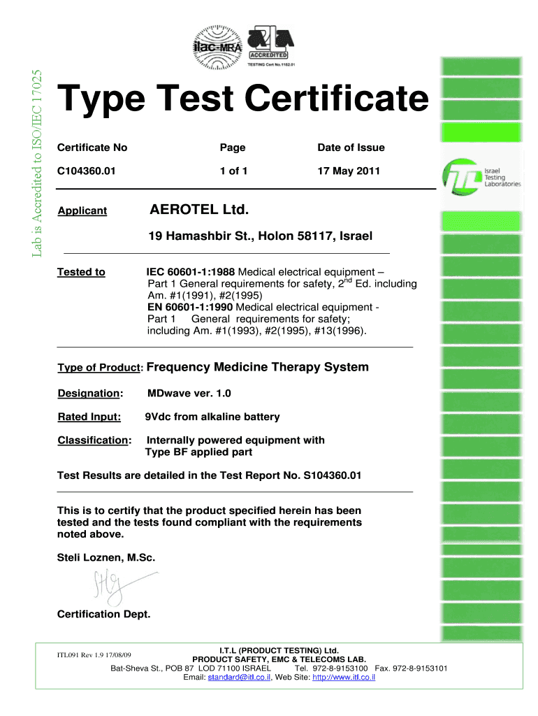 Fillable Online Type Test Certificate - flappingbrain Fax Email Print ...