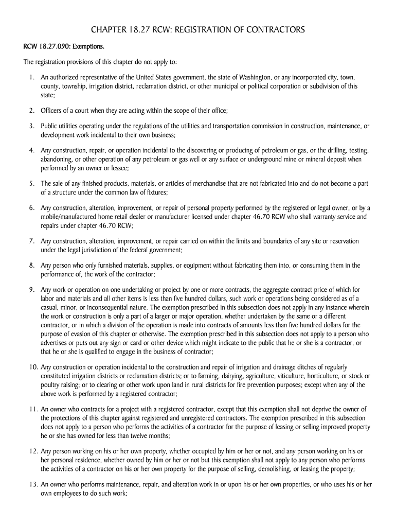 Fillable Online 27 RCW: REGISTRATION OF CONTRACTORS Fax Email Print ...