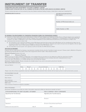 Fillable Online INSTRUMENT OF TRANSFER Fax Email Print - pdfFiller