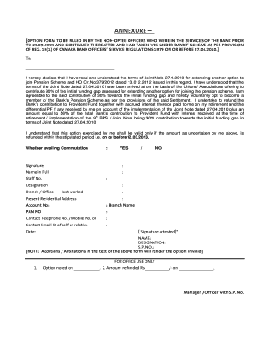 Fillable Online ANNEXURE ANNEXURE I - Canara Bank Fax Email Print ...