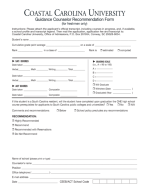 Fillable Online coastal Guidance Counselor Recommendation - Coastal Carolina University ...