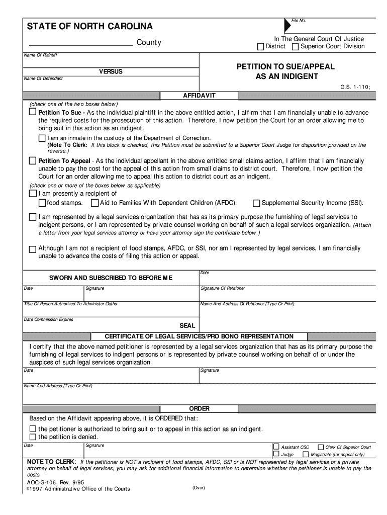 Fillable Online Petition To Sue/Appeal As An Indigent - Forms Fax Email ...